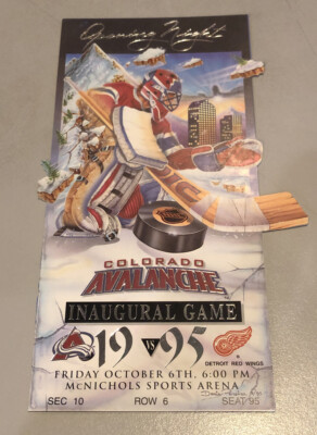 Colorado Avalanche 1995 Inaugural Game Commemorative Ticket NHL Hockey ...
