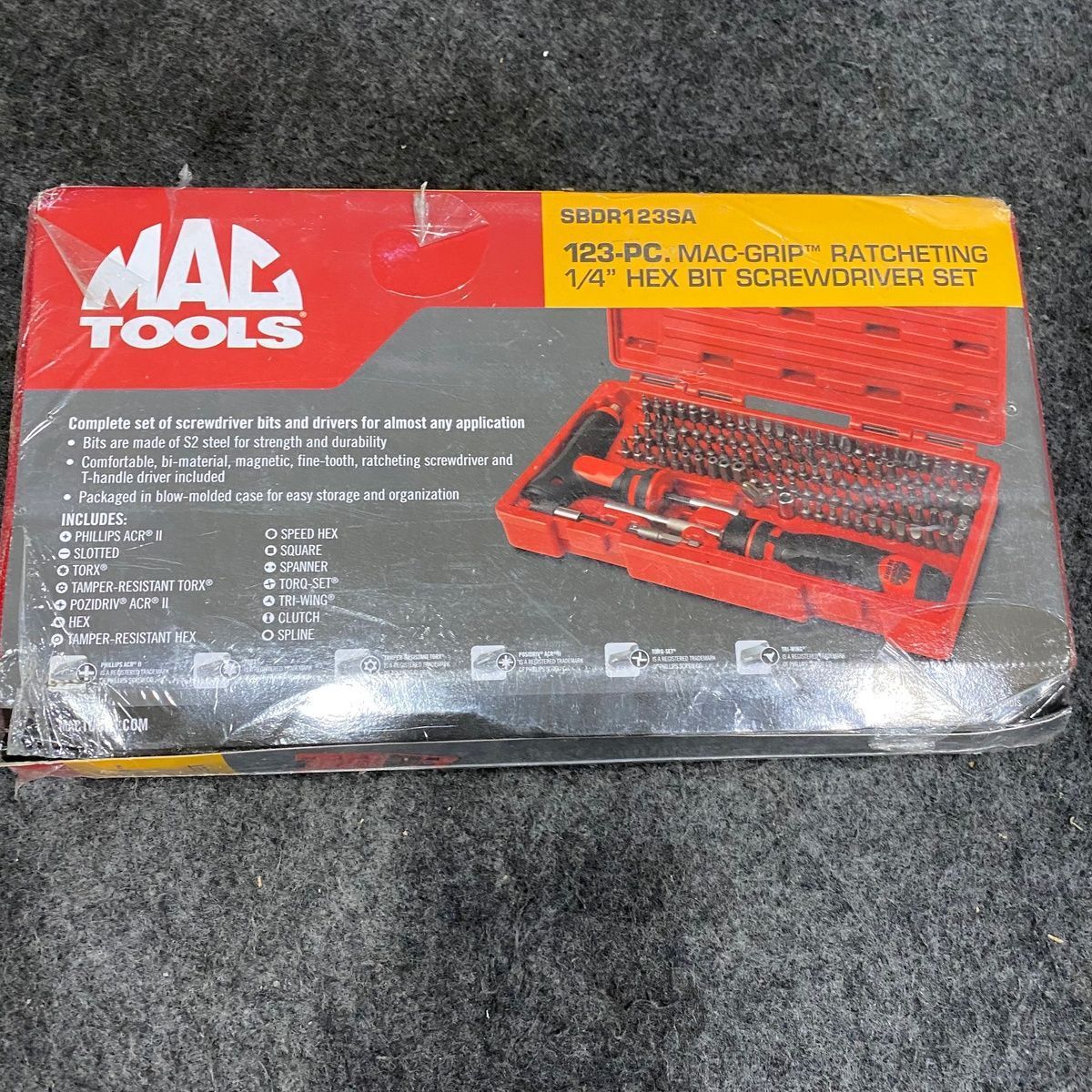 MAC TOOLS SBDR123SA 123-PC. 1/4" Hex Drive Mac-Grip Ratcheting Bit ...