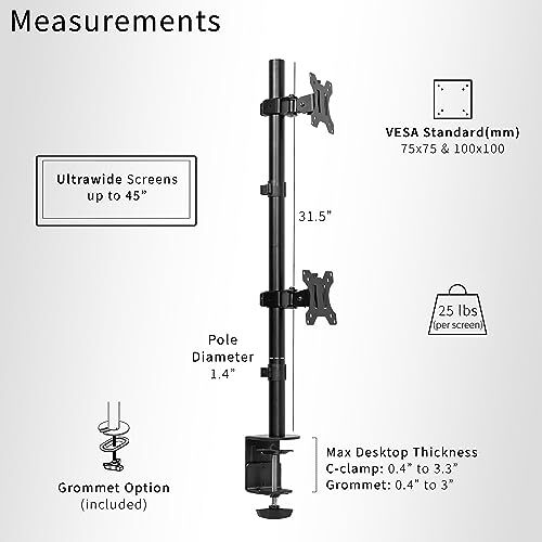 Dual Vertically Stacked Ultra-wide Monitor Desk Mount, Extra Tall Heavy ...