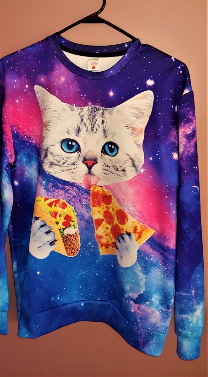 Gato Taco Galaxia Funny Galaxy Cat Eat Pizza And Taco Outer Space