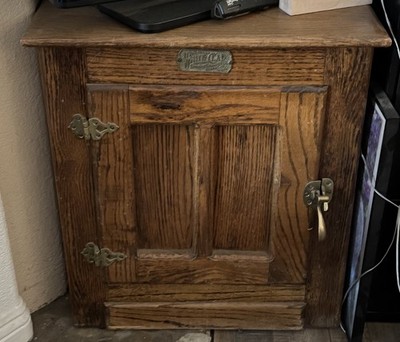 White Clad Vintage Oak Wood Ice Box Nightstand Cabinet Chest End Table ...