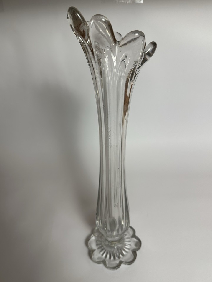 Uranium Glass Trumpet Vase UV Reactive 14” Tall Floral Form Depression ...