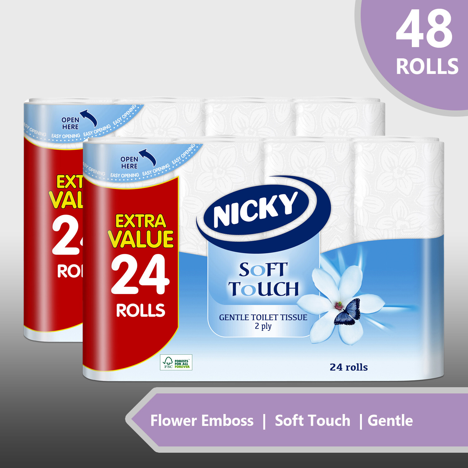 48-Nicky Soft Touch Toilet Rolls,2 Ply Soft Touch Toilet Tissues 200 ...