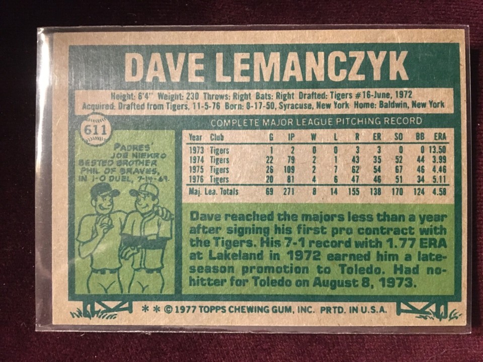 1977 Topps #611 Blue Jays Dave Lemanczyk Baseball Card | eBay