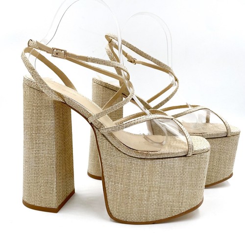 Cult Gaia Sofie Platform Sandals Cream Raffia Crossover Strap Square Sz 39 / 9 | eBay