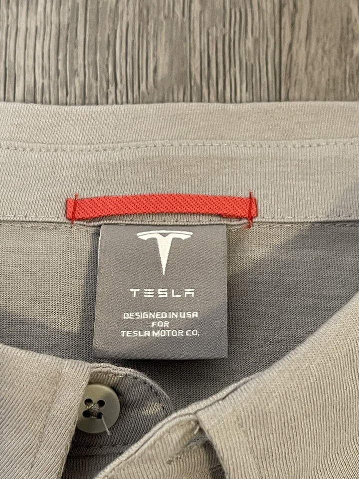 Tesla Men's Authentic Gray Short Sleeve Embroidered Logo "T" Polo Shirt ...