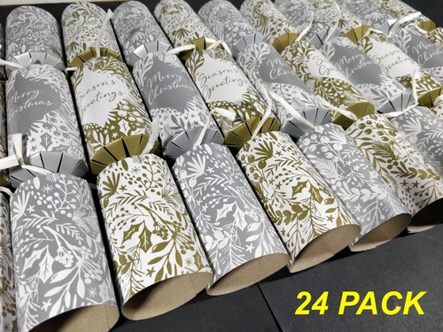 24 x Christmas Crackers Bon Bons 30cm Gold & Silver with Hat, Joke ...