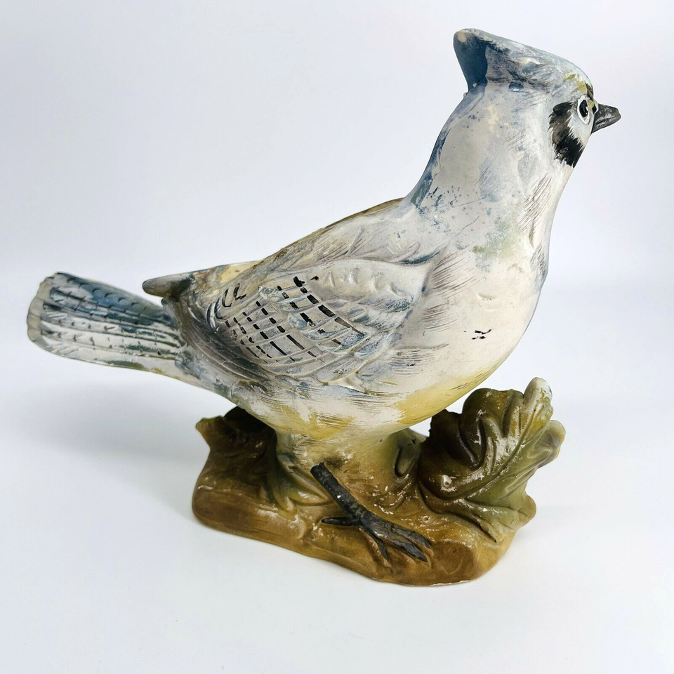 VINTAGE CERAMIC LEFTON HAND PAINTED BLUE JAY ON LOG W/FLOWER PLANTER ...