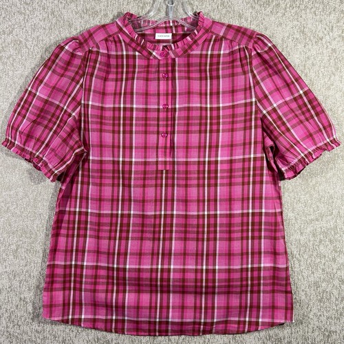 Lascana Top Women 6 Ruffle Trim 4 Button Placket Short Puff Sleeves ...