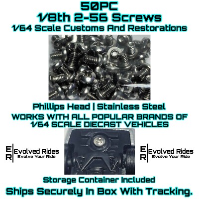 50PC 1/8th 2-56 Screw FOR 1/64 Scale Customs Restorations Hot Wheel ...