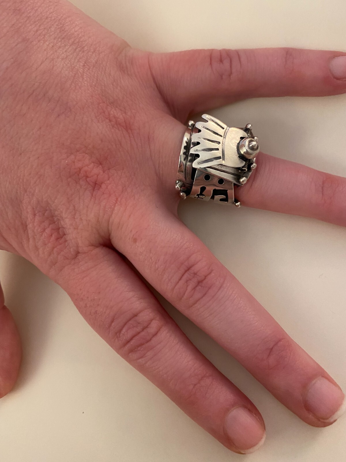 Vintage Mexican Aztec Poison Ring Solid Sterling Silver, Adjustable ...