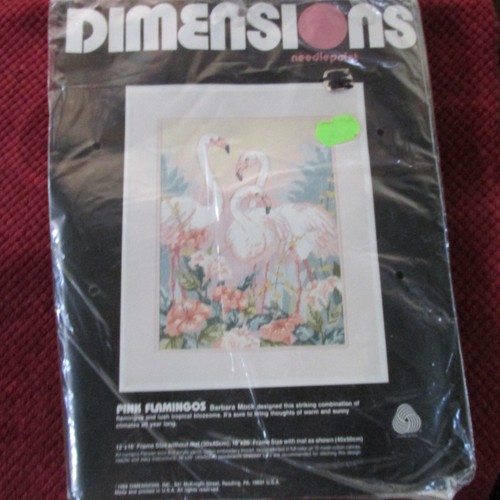 NEW 1988 DIMENSIONS NEEDLEPOINT KIT #2345 Pink Flamingos Barbara Mock ...