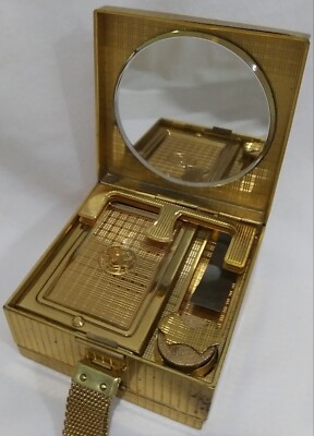 Vintage Evan's Compact Purse Carry All Metal Mesh Strap Two Sided Gold ...