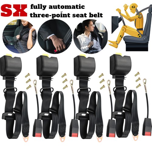 4Set Retractable 3 Point Safety Seat Belt Straps Adjustable Car Vehicle ...