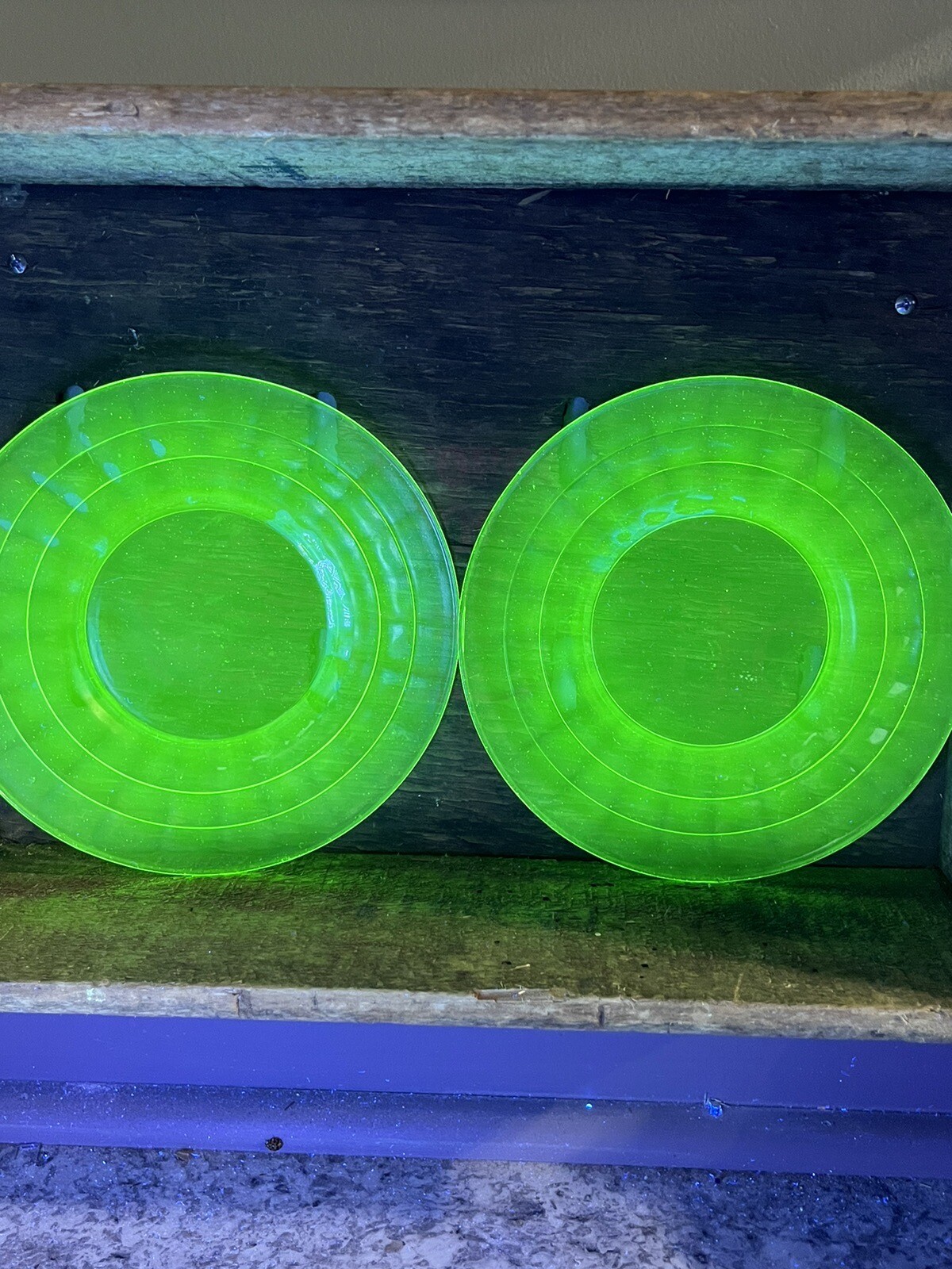 Green Uranium Depression Glass Block Optic 8in Plate Fluorescent Set Of ...