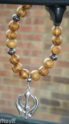 Khanda Pendant & In Car Wood Wooden Beads Sikh Sikhism Deg Teg Fateh ...