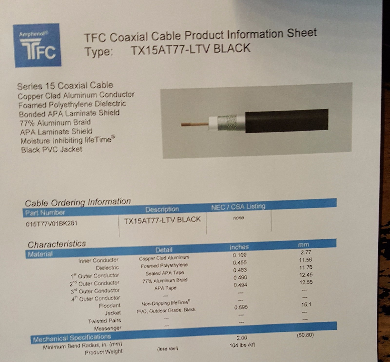 Times Fiber TX15AT77-LTV MegaDrop Series 15 Tri-Shield Coaxial Feeder ...