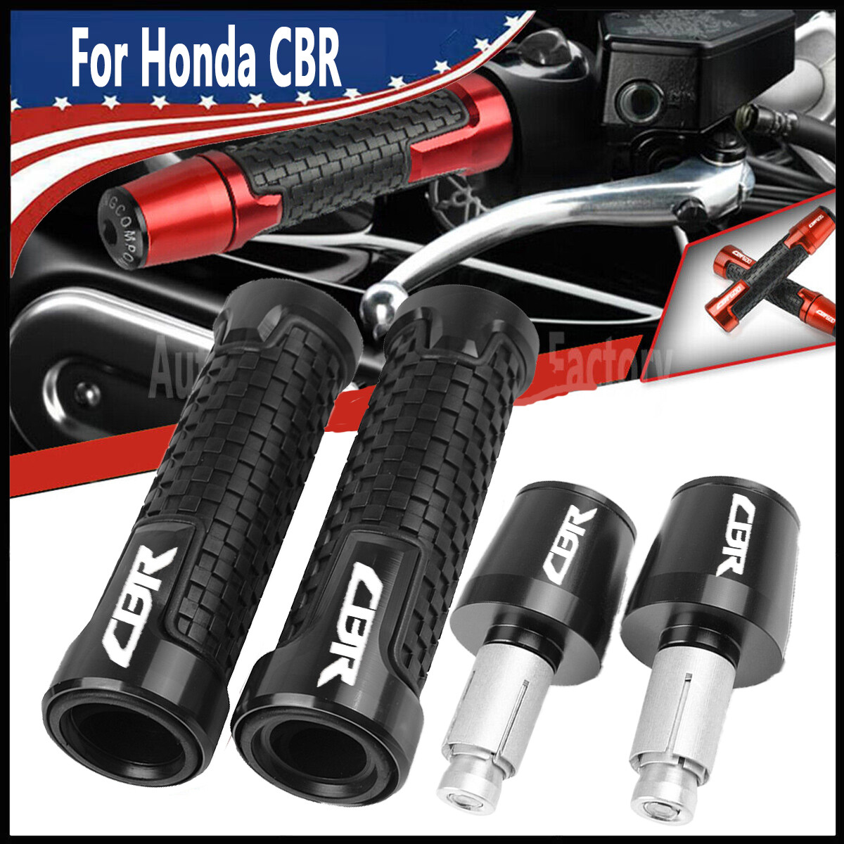 Black 7/8" Handlebar and Hand Grips End Caps FOR HONDA CBR 125R 150R ...