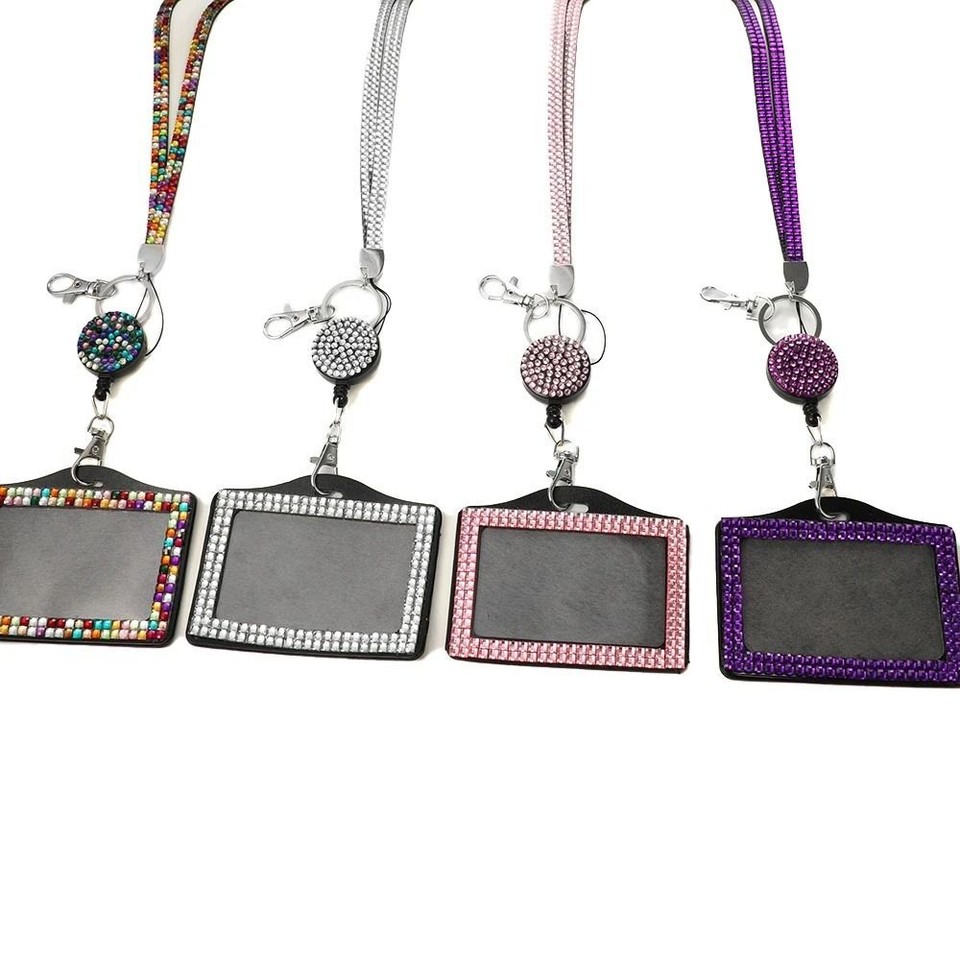 Rhinestone Bling Crystal Lanyard Sling Vertical Card ID Badge Holder Retractable | eBay