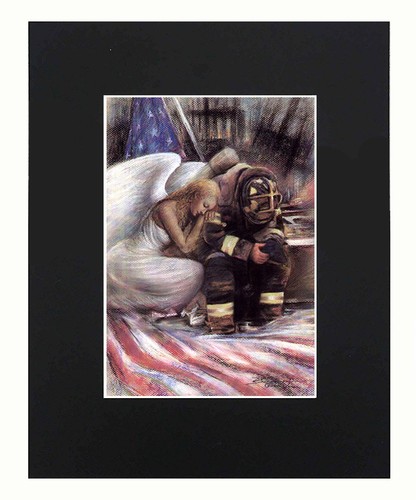 Angel & Firefighter 8x10 matted Art Print Printed Poster Decor picture ...