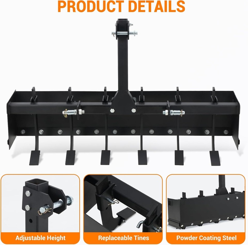 55" Tow Behind Box Scraper Box Blade 3-Point Quick Hitch For Cat 0 Cat ...