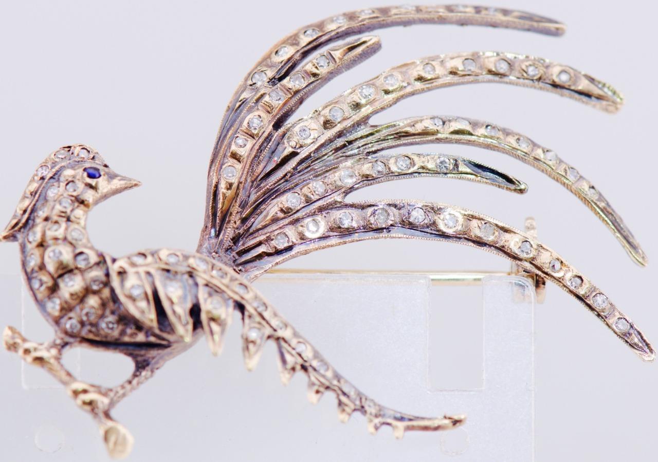 Antique Victorian Brooch Bird of Paradise 14k Gold 2c… - Gem