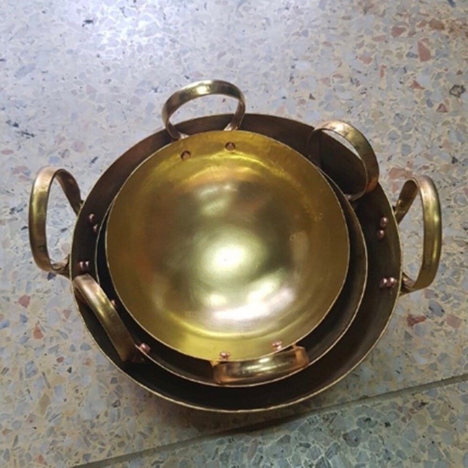 Peetal Brass Kadai Deep Pan Frypan Cooking Pot Designer Serving Wok ...
