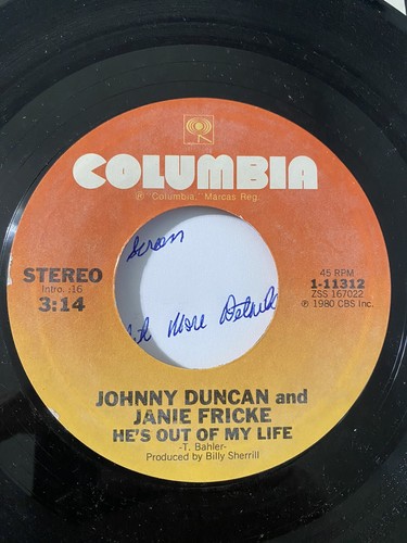 JOHNNY DUNCAN JANIE FRICKE HE'S OUT OF MY LIFE/Loving Arms Like New ...