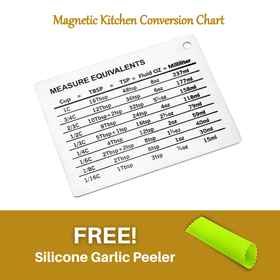 Magnetic Kitchen Conversion Chart with FREE Silicone Garlic Peeler for ...