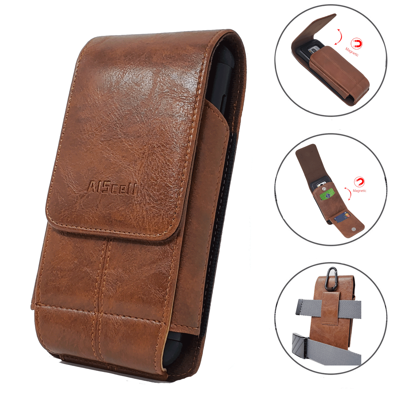 Cellphone Belt Holster Leather Carrying Case Vertical Wallet Pouch w ...