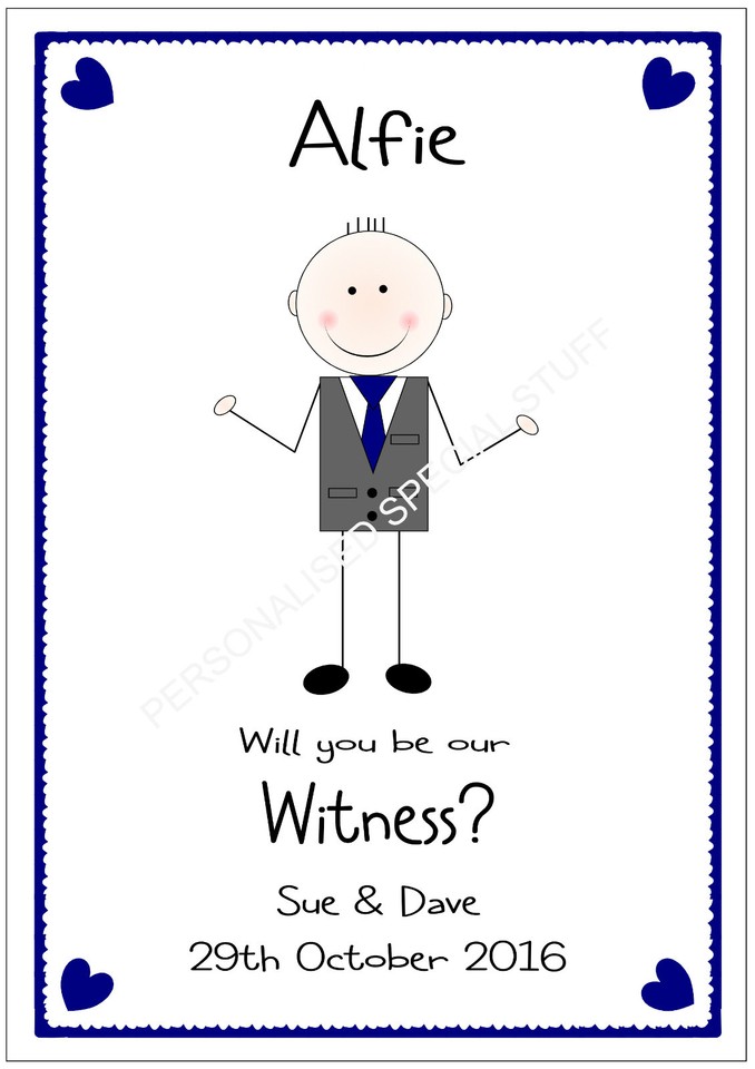PERSONALISED WILL YOU BE OUR WITNESS CARD WITNESSES MALE FEMALE COUPLE ...