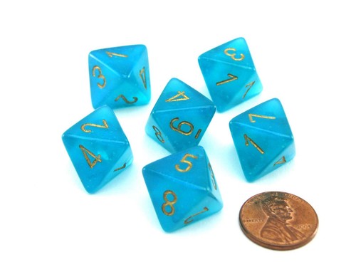 Luminary Borealis 15mm 8 Sided D8 Dice, 6 Pieces - Teal with Gold ...