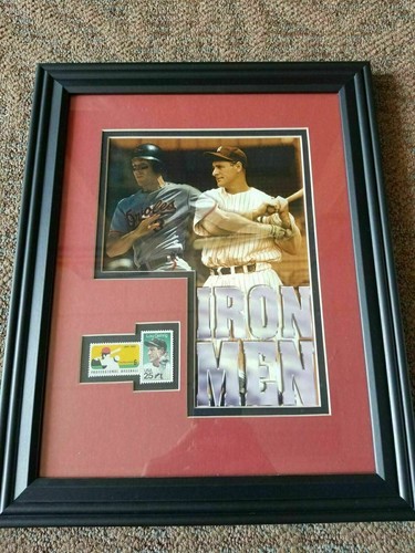 Iron Men CAL RIPKEN JR & LOU GEHRIG framed print + baseball stamps (WM ...