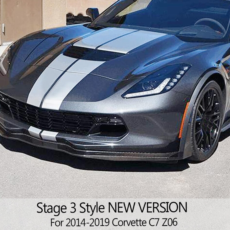 For 14-19 Corvette C7 Z06 Stage 3 glossy black Front Lip Splitter ...