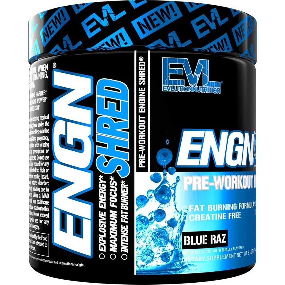 EVL ENGN Shred Best Fat Burner Pre Workout Energy Drink Mix, 30sv Blue ...