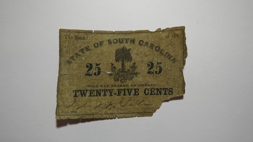 $.25 1862 Charleston South Carolina Obsolete Currency Bank Note ...