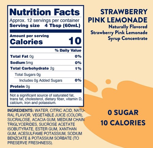 Skinny Syrup Strawberry Lemonade Sugar Free Zero Calorie Drink Mix 25.4 ...