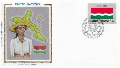 Seychelles National Costume Dress Flag Map UN Gold Folio Silk FDC ...