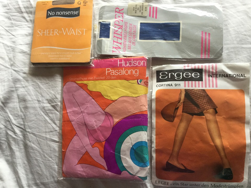 4 Pair lot vtg Nylon Stockings Hosiery Lot various styles Sizes German ...