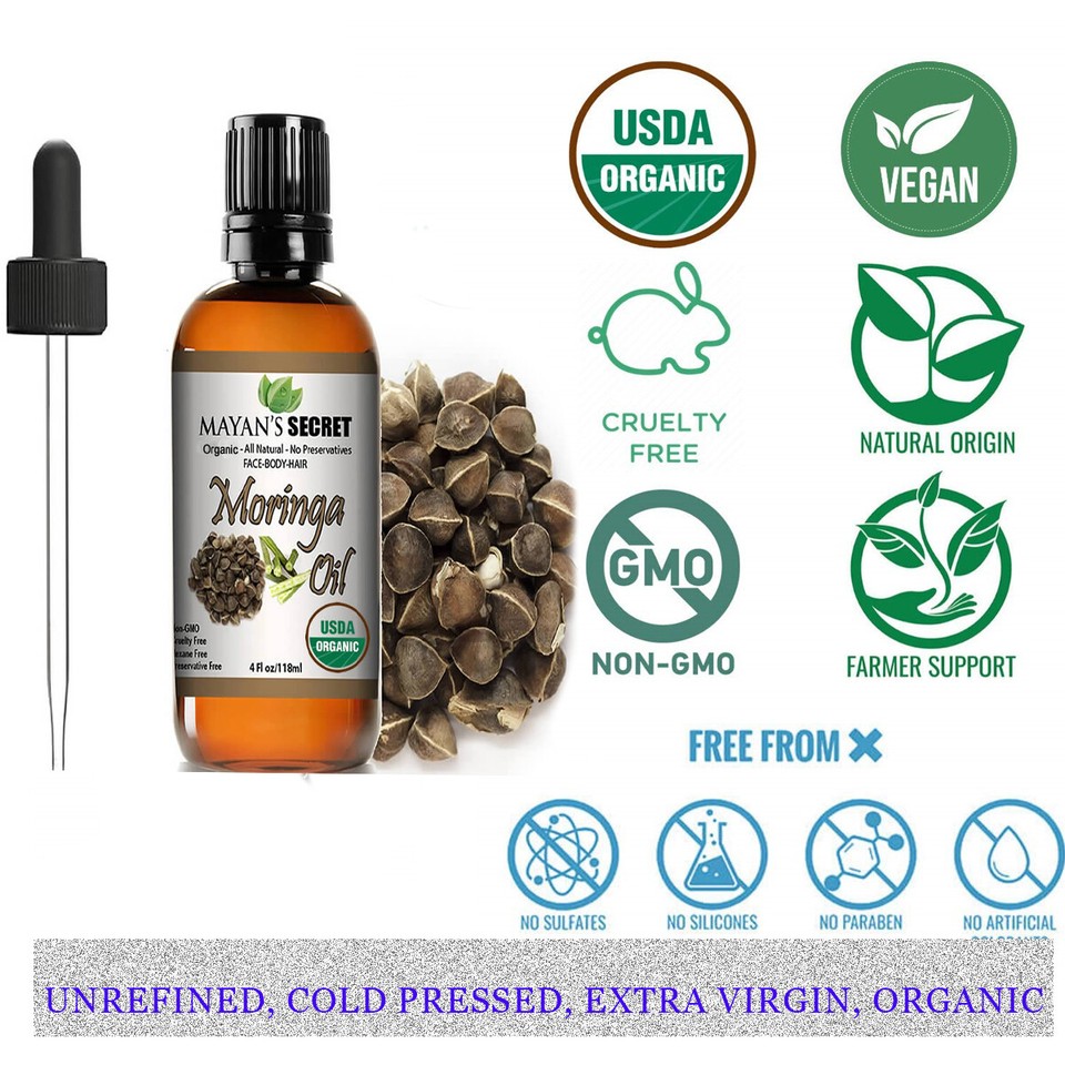 Moringa Oil 100% Pure Virgin Cold Pressed l, Anti-Aging, 4 fl.oz. USDA ...