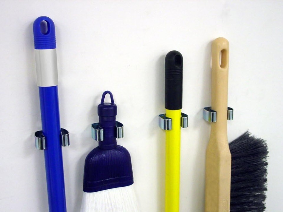 Holder Broom Mop Wall Mounted Rack Clips Grip Long Handled Tools Hanger ...