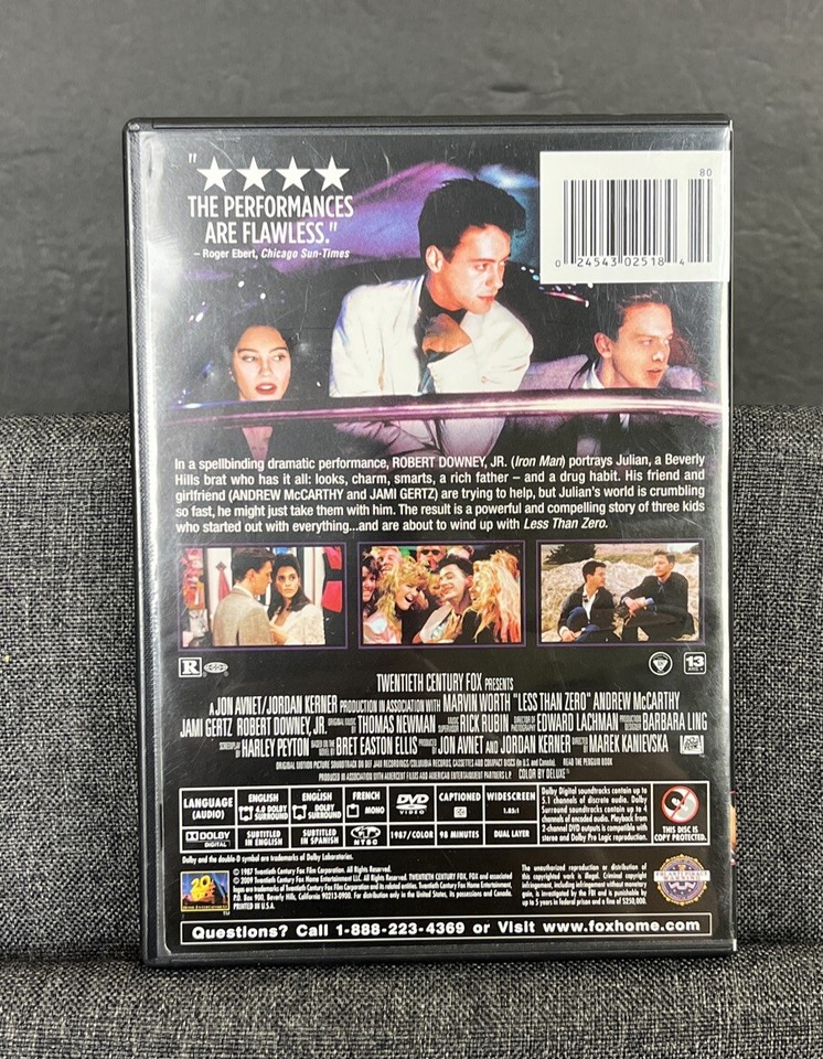 Less Than Zero (DVD) Michael Bowen Sarah Buxton Robert Downey Jr ...