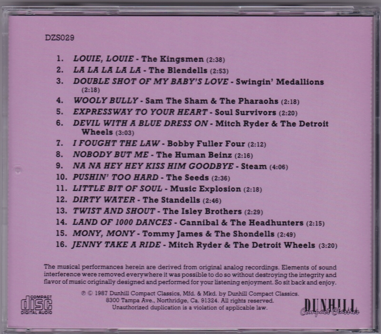 Toga Rock - Various Artists - CD (DZS029 Dunhill 1987 U.S.A.No Barcode ...