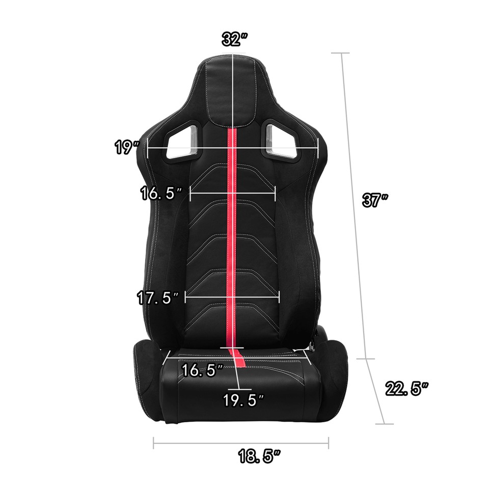 Black PVC Leather/Red Strip/White Stitch Left/Right Recaro Style Racing ...