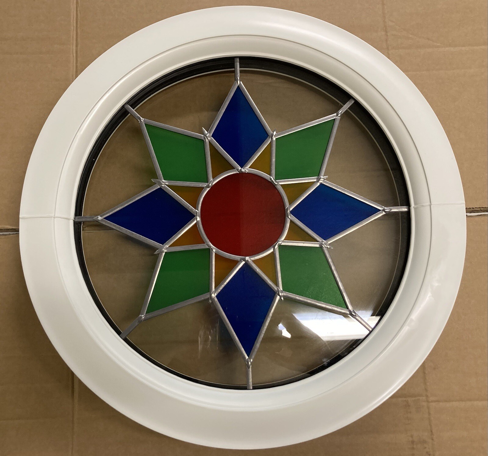 White Round circle upvc window 600mm With Geo Bar Cross And Clear A ...