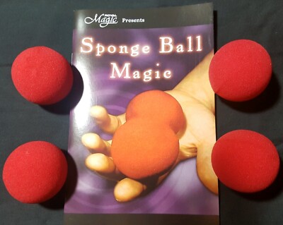 4 RED SPONGE BALLS + Sponge Ball Magic Book ez to learn! 2 inch set by ...