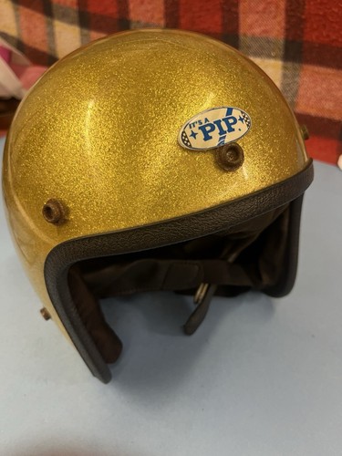 Vintage PIP Gold MetalFlake Motorcycle Helmet Stamped (1966)group 1 AMA ...