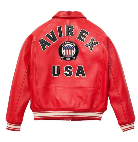 Men Avirex red Real Bomber American Flight Jacket Faux Leather Jacket ...