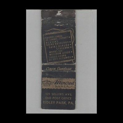 Matchbook Cover Stripped Feature Allencrest Bakers Ridley Park PA | eBay