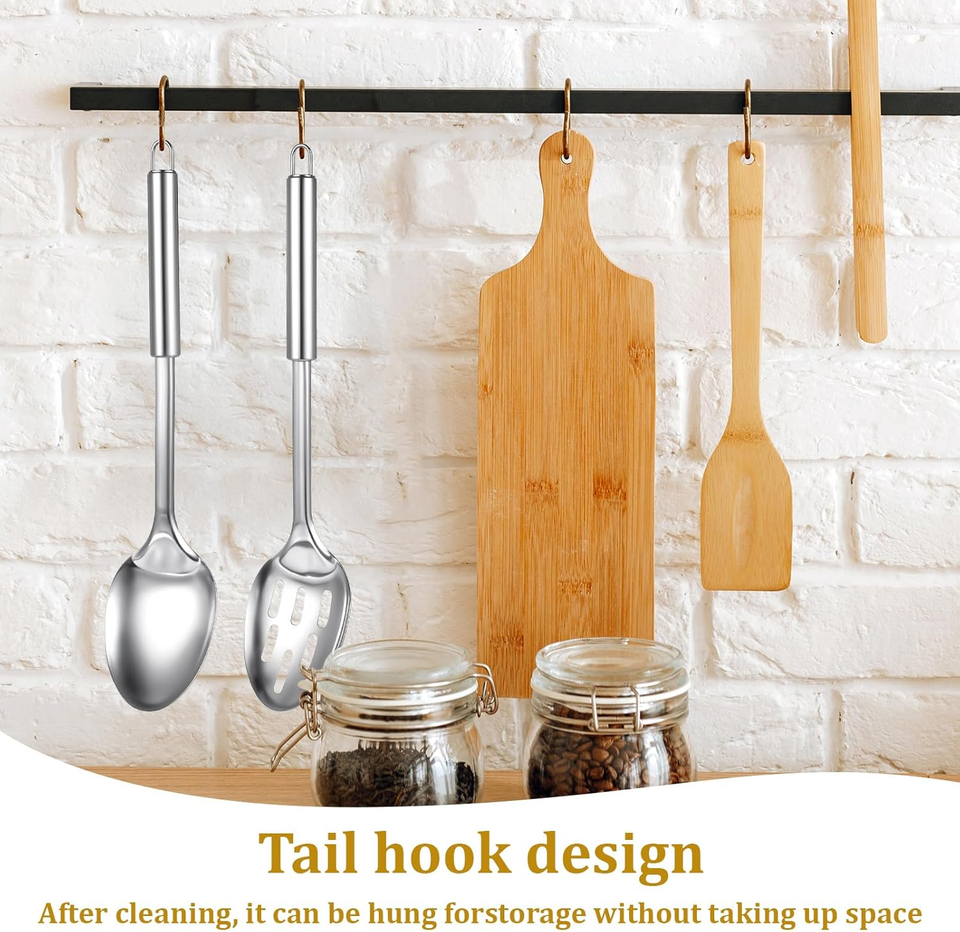 2 Pcs Large Cooking Spoon Set Stainless Steel Kitchen Solid & Slotted ...